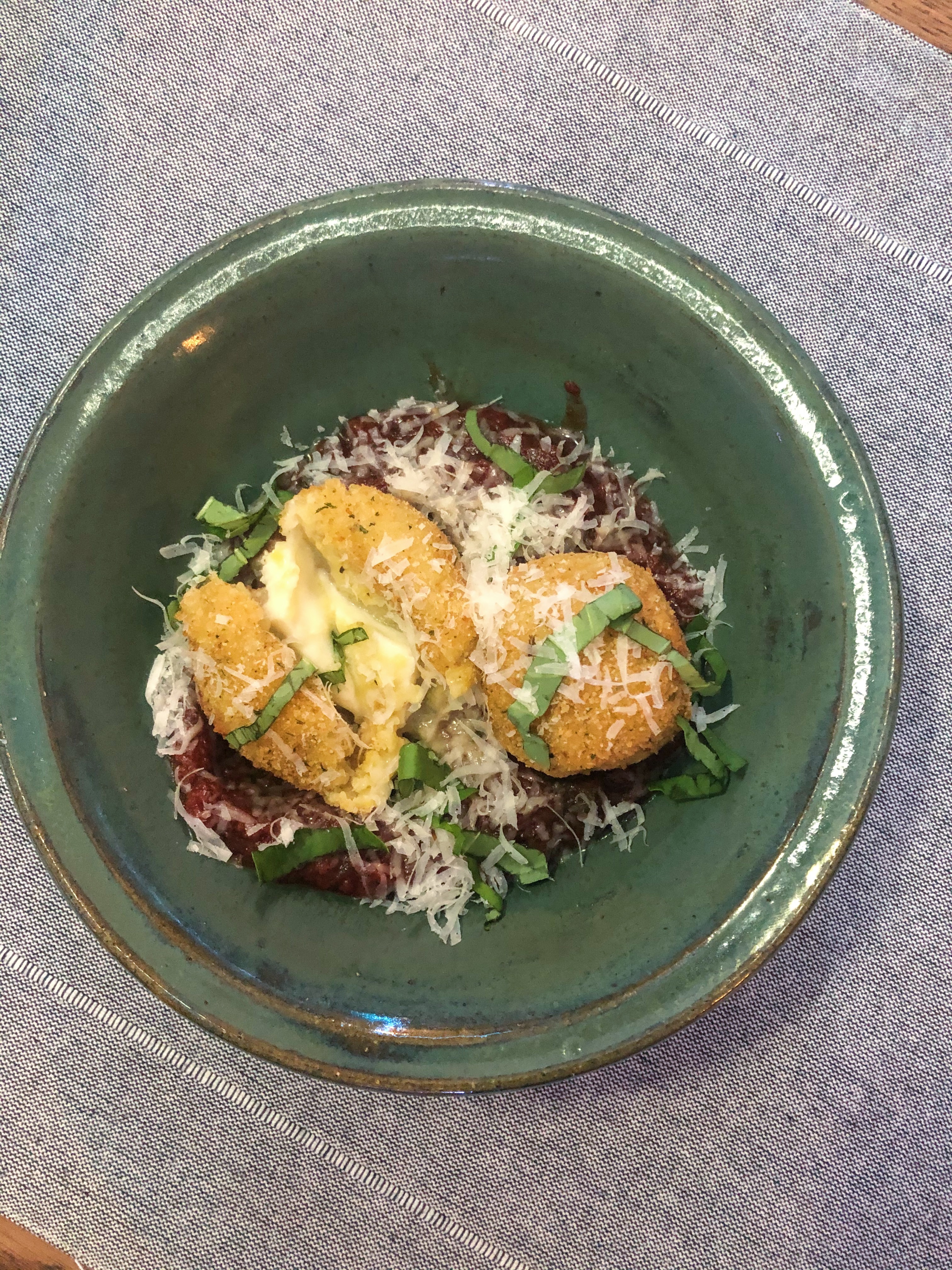 Polenta Mozzarella Balls with Spicy Marinara – Aly Eats Food